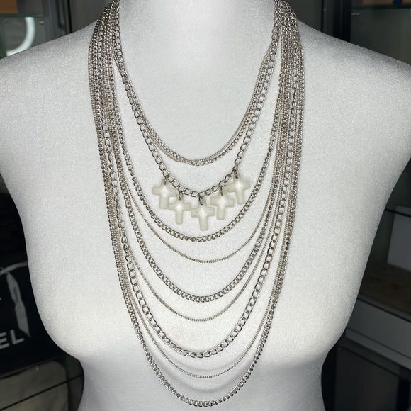Express | Jewelry | Expressmultistrand Cross Necklace In Silver | Poshmark
